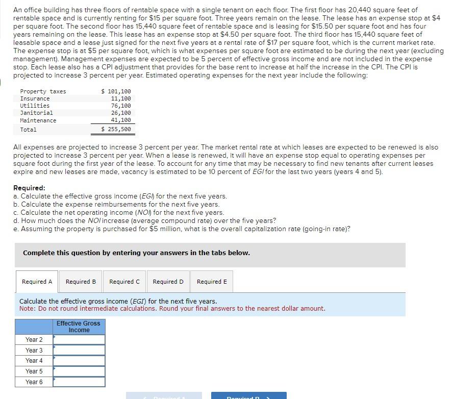 Solved An office building has three floors of rentable space | Chegg.com