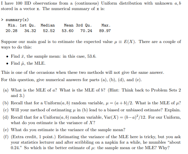 Solved I have 100 IID observations from a (continuous) | Chegg.com