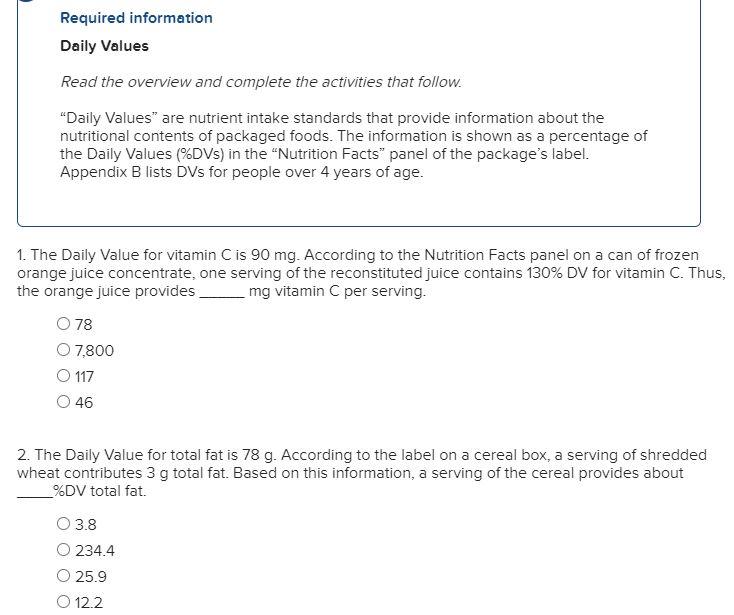 Solved Required information Daily Values Read the overview | Chegg.com