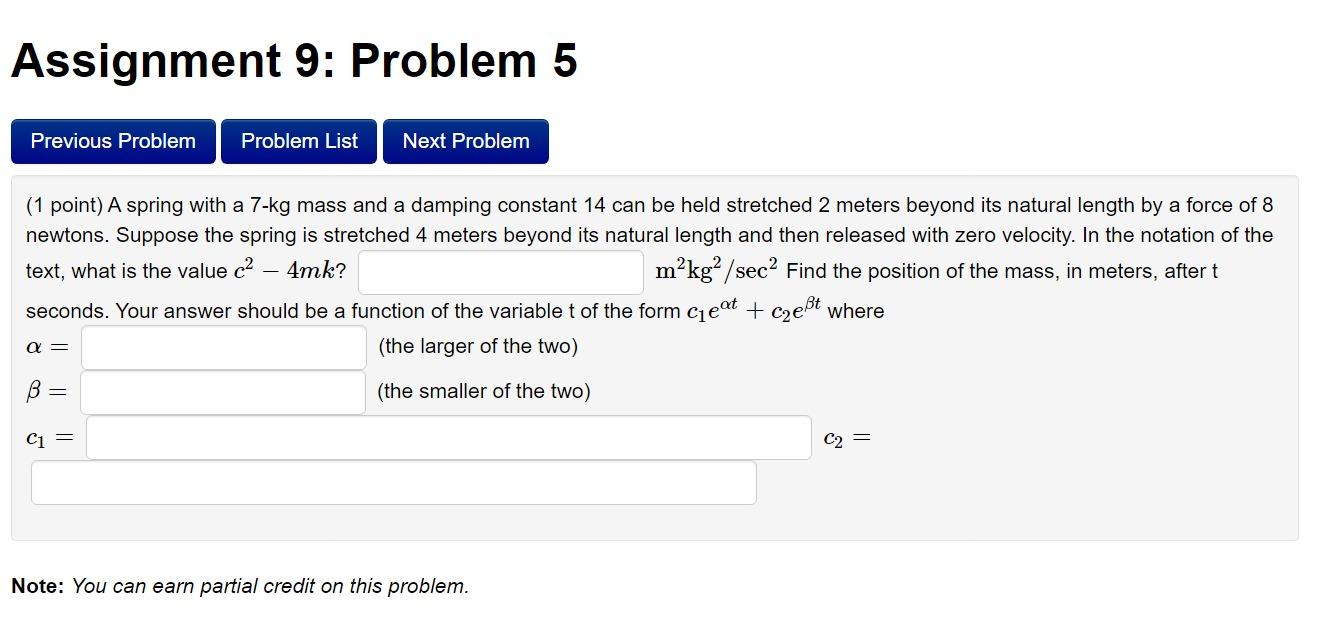 Solved Assignment 9: Problem 5 Previous Problem Problem List | Chegg.com