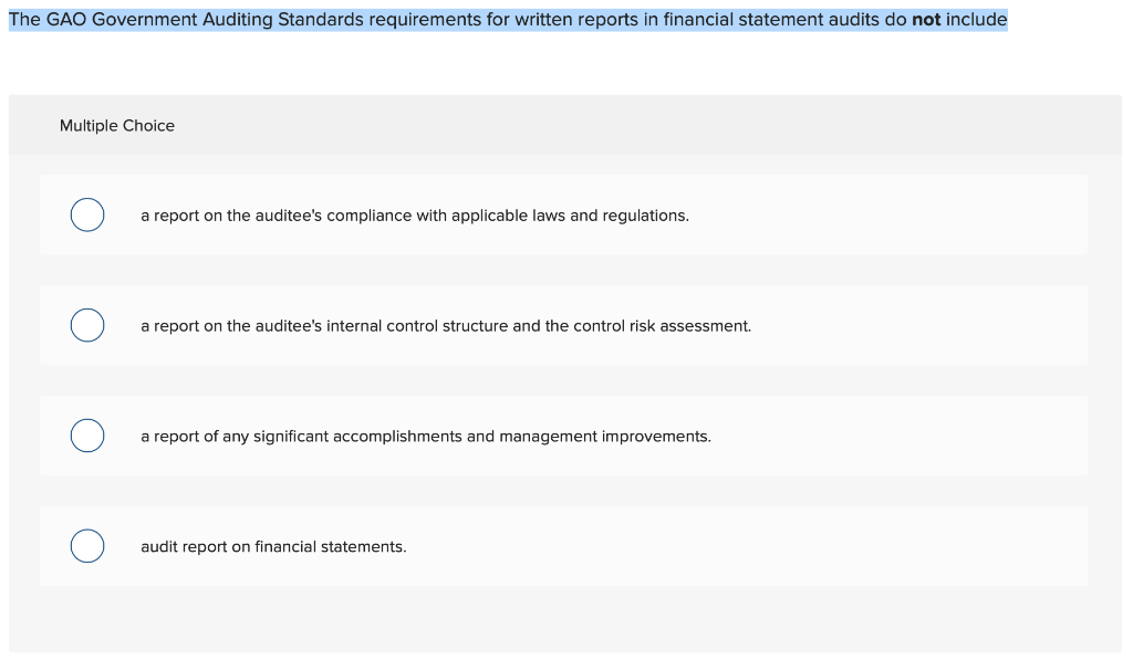 Solved The GAO Government Auditing Standards requirements | Chegg.com