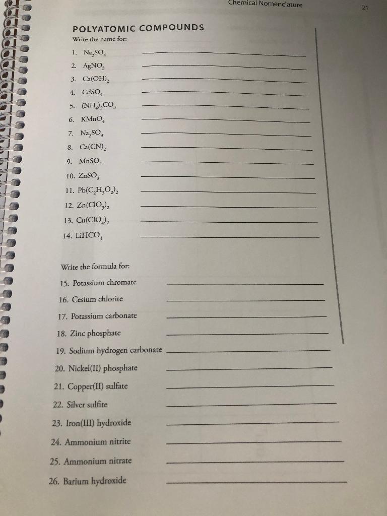 Solved POLYATOMIC COMPOUNDS Write the name for: 1. N2SO4 2. | Chegg.com