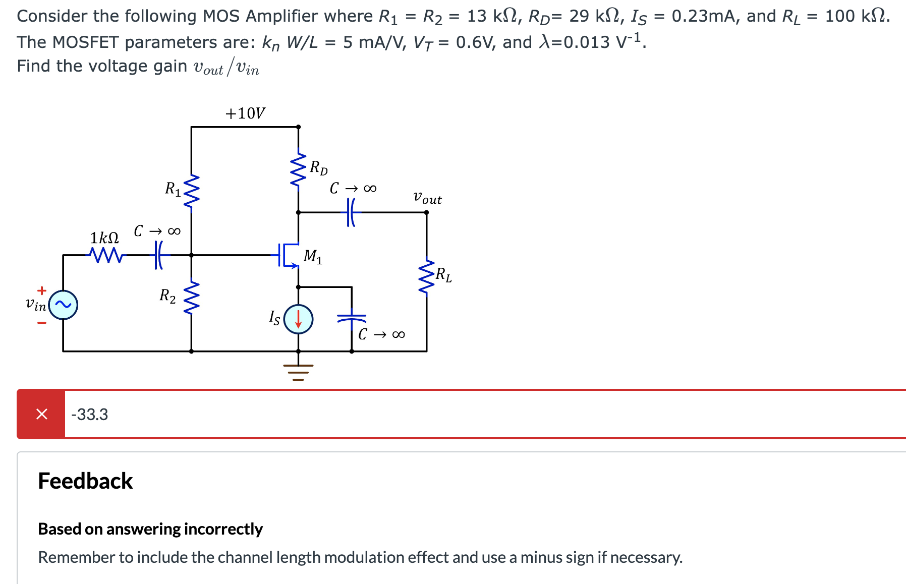 Solved by an EXPERT Consider the following MOS Amplifier where | Chegg.com