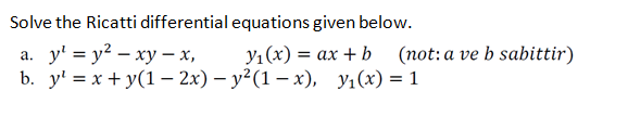 Solved Solve the Ricatti differential equations given below. | Chegg.com
