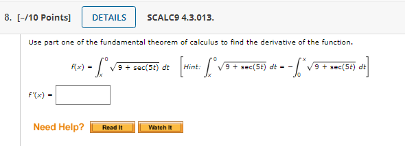 Solved Use part one of the fundamental theorem of calculus | Chegg.com