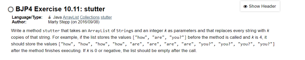 Solved O Show Header O BJP4 Exercise 10.11: stutter | Chegg.com