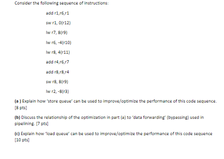Consider the following sequence of instructions: add | Chegg.com