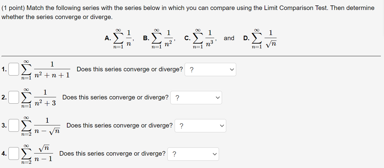 Solved Match the following series with the series below in | Chegg.com