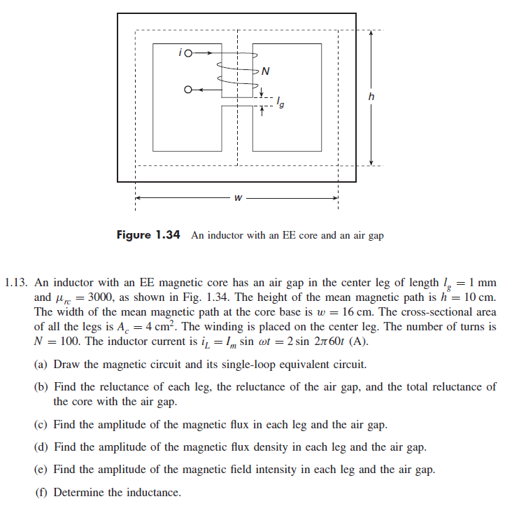 Solved Figure 1.34 An inductor with an EE core and an air | Chegg.com