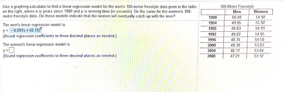 Solved Use a graphing calculator to find a linear regression | Chegg.com