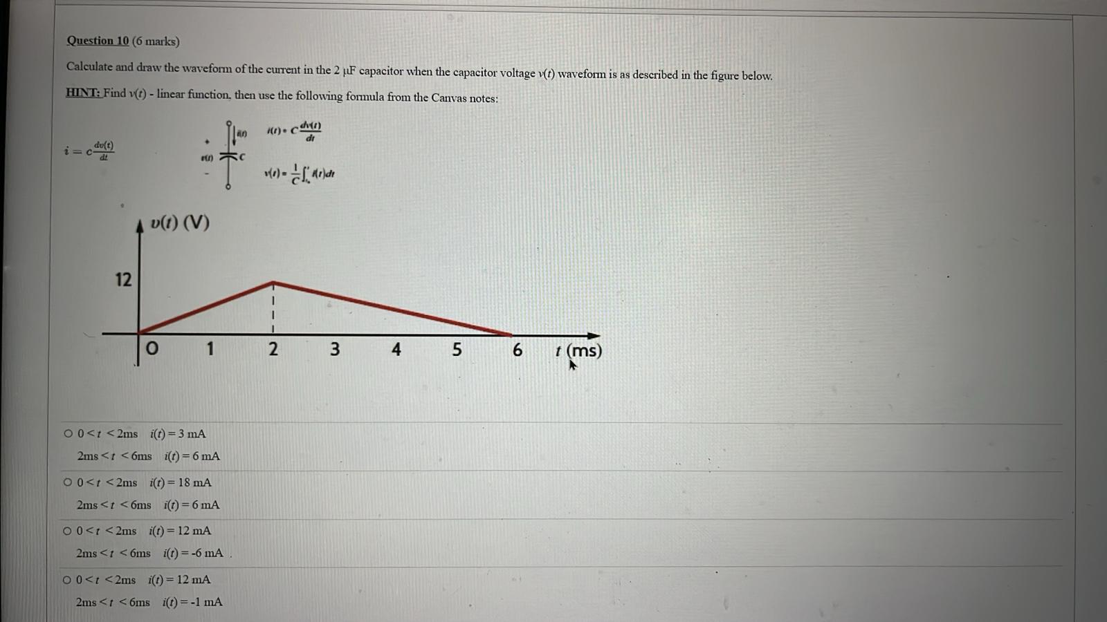 Solved Question 10 (6 ﻿marks)Calculate and draw the waveform | Chegg.com