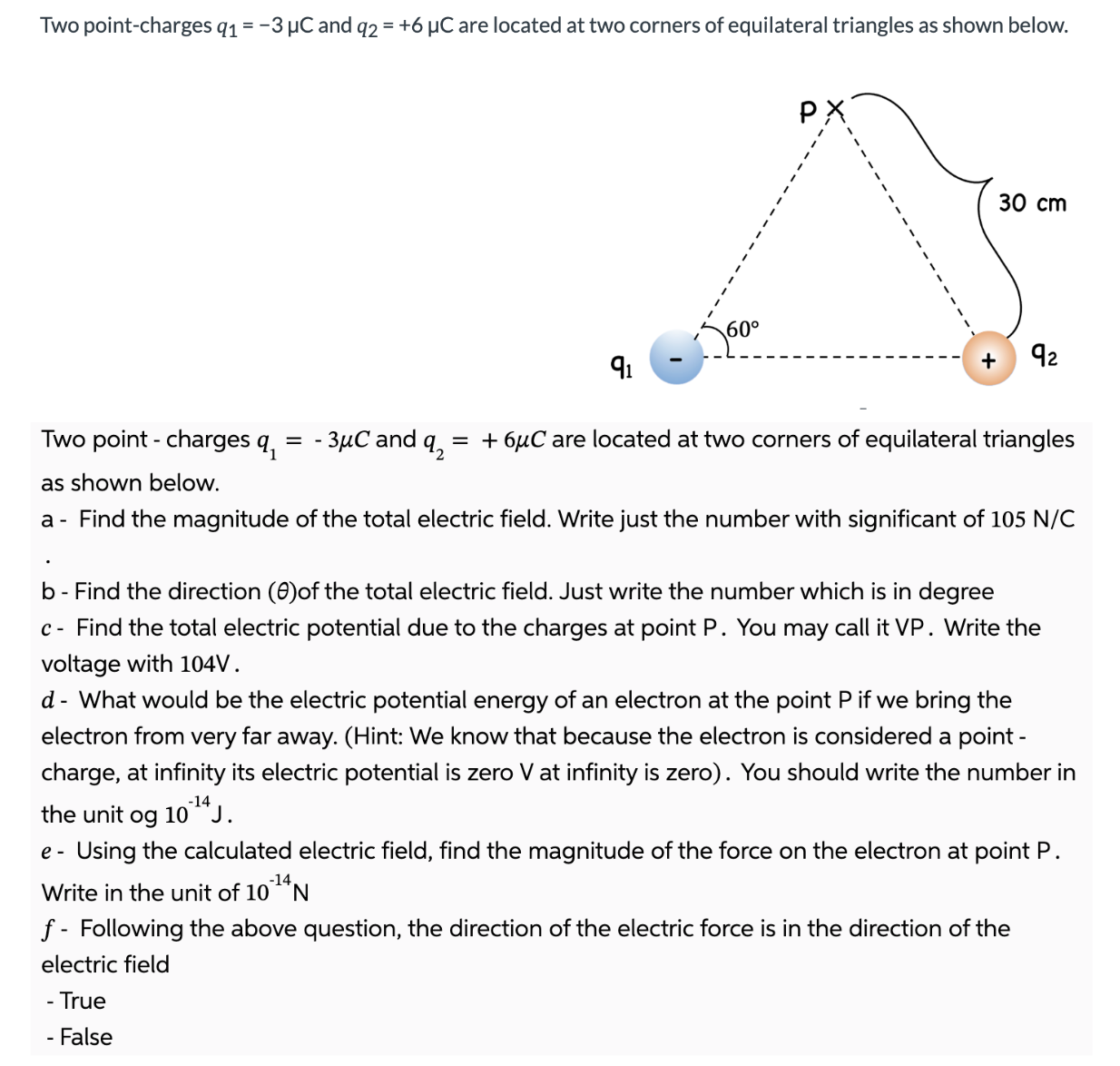 Solved Two point-charges q1=-3μC ﻿and q2=+6μC ﻿are located | Chegg.com