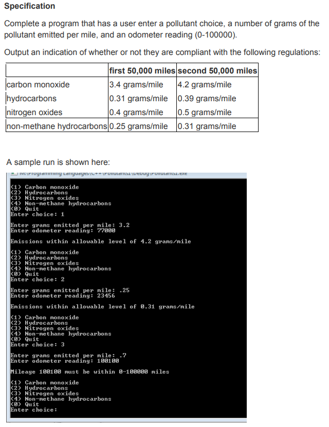Solved Specification Complete a program that has a user | Chegg.com