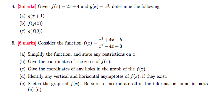 Solved 4. [3 marks] Given f(x)=2x+4 and g(x)=x2, determine | Chegg.com