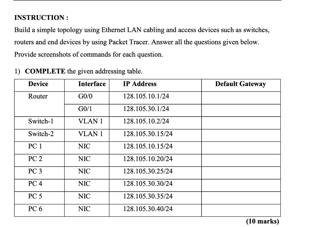 Solved Instruction Build A Simple Topology Using Ethernet