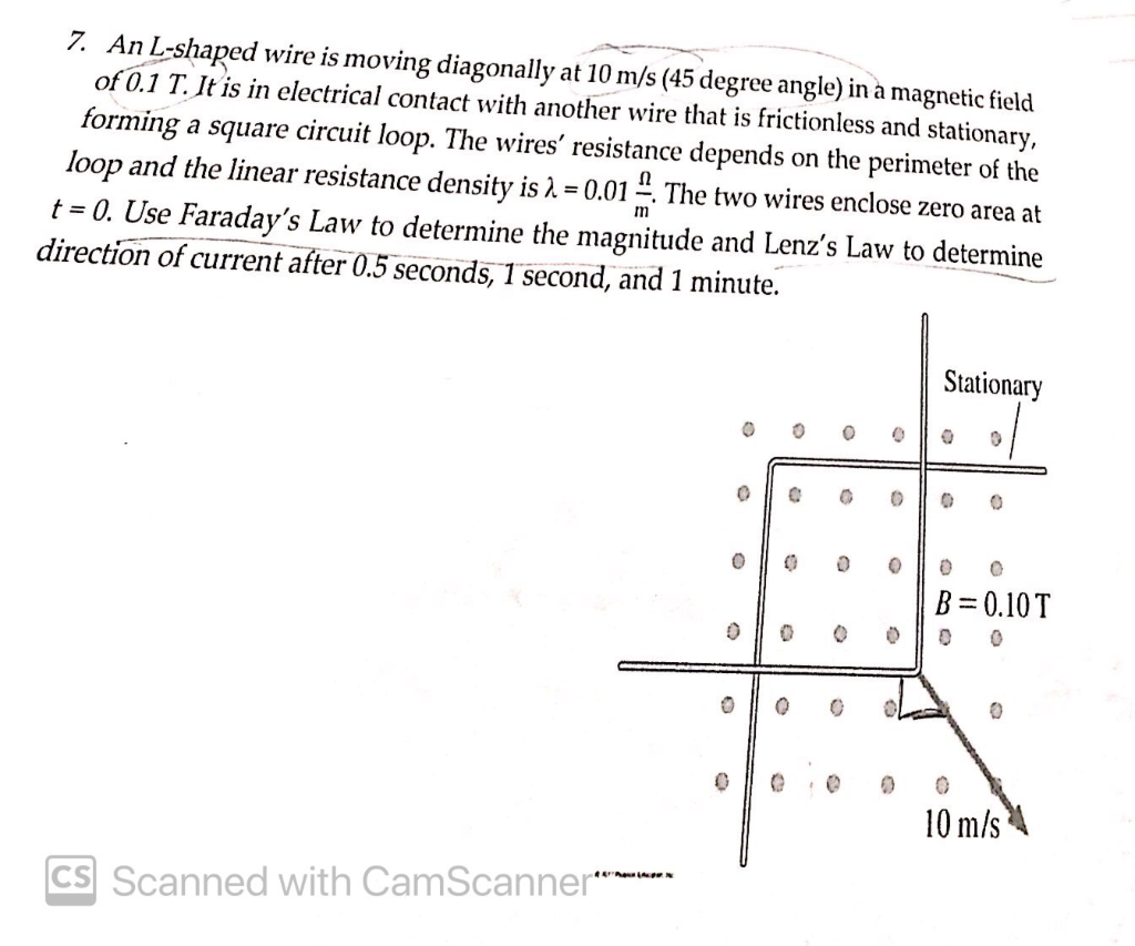 Solved An L-shaped wire is moving diagonally at 10 m/s (45 | Chegg.com