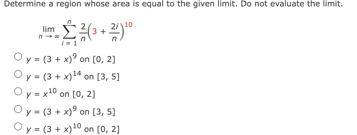 Solved Determine a region whose area is equal to the given | Chegg.com
