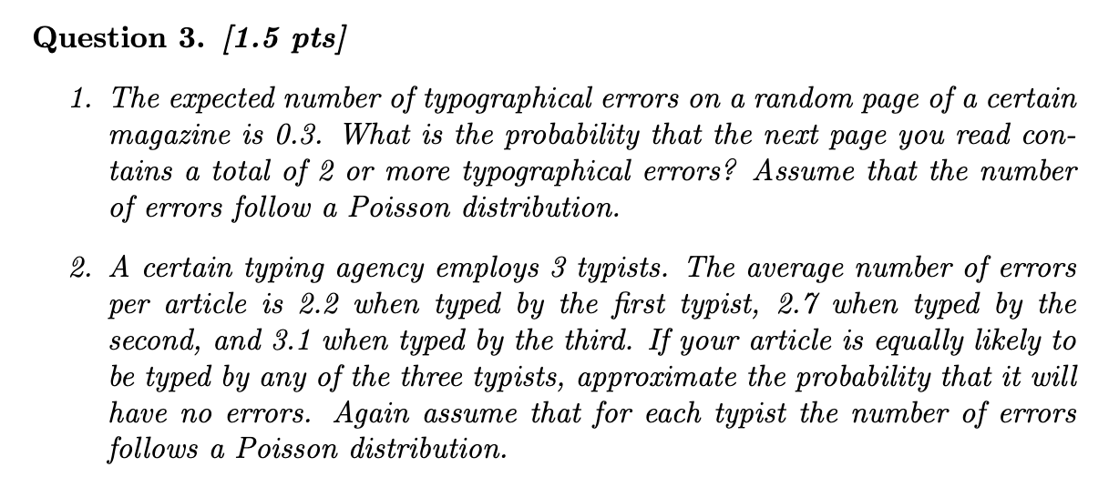 Solved 1. The expected number of typographical errors on a | Chegg.com
