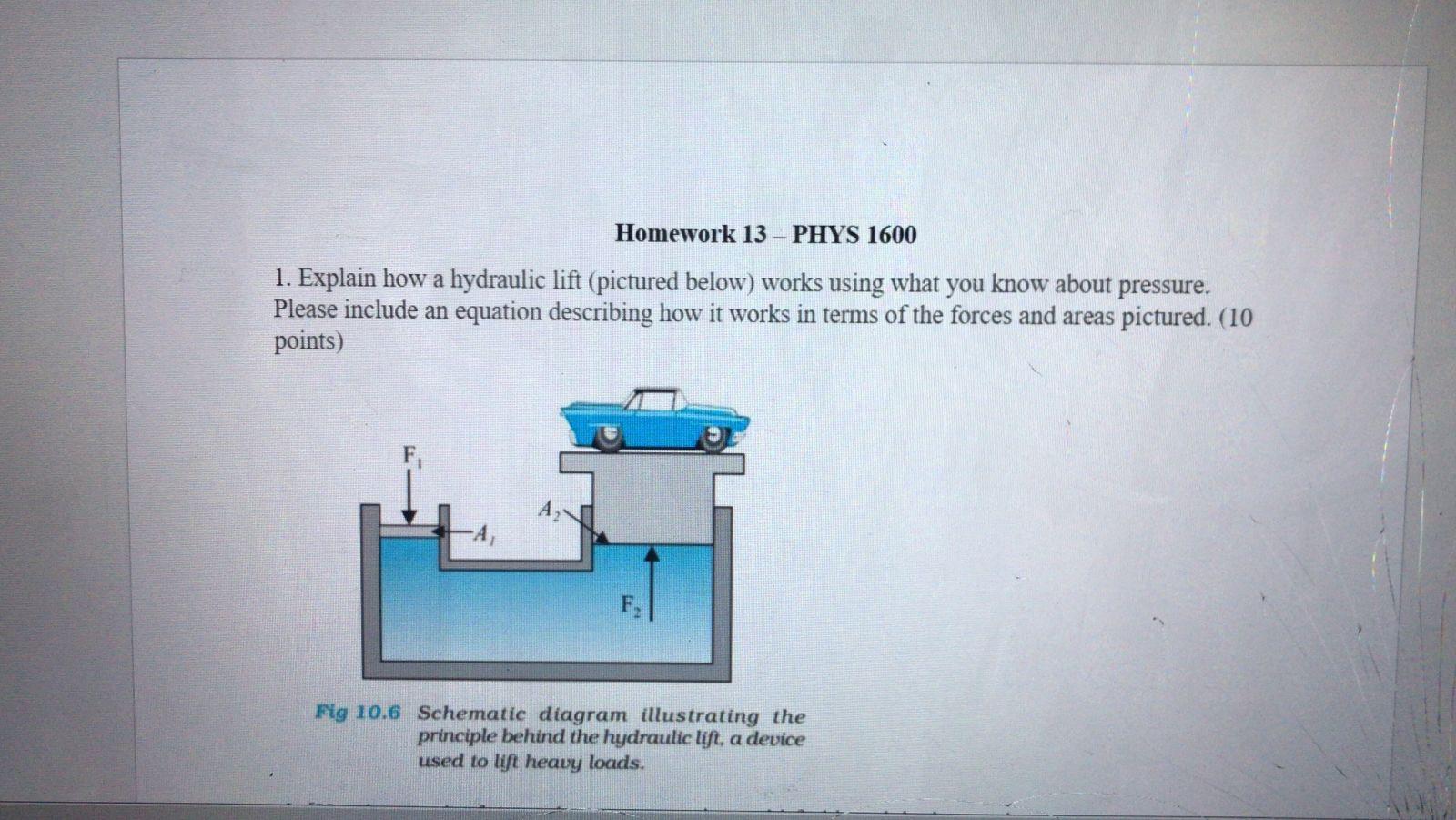 Solved Homework 13 - PHYS 1600 1. Explain how a hydraulic | Chegg.com