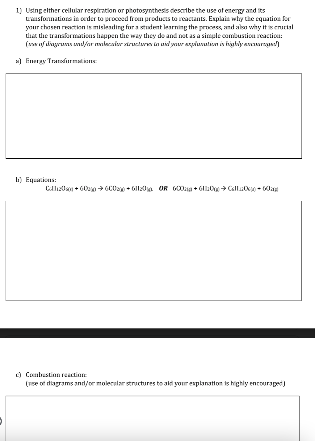 Solved 1) Using either cellular respiration or | Chegg.com