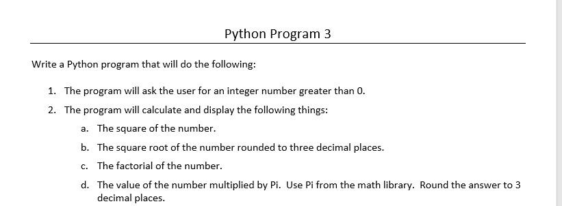 Solved Write a Python program that will do the following: 1. | Chegg.com