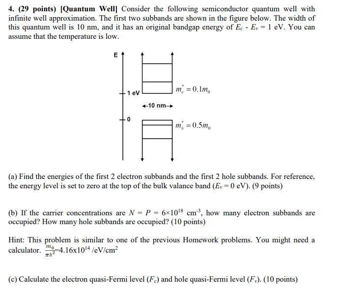 Solved [Quantum Well] Consider the following semiconductor | Chegg.com