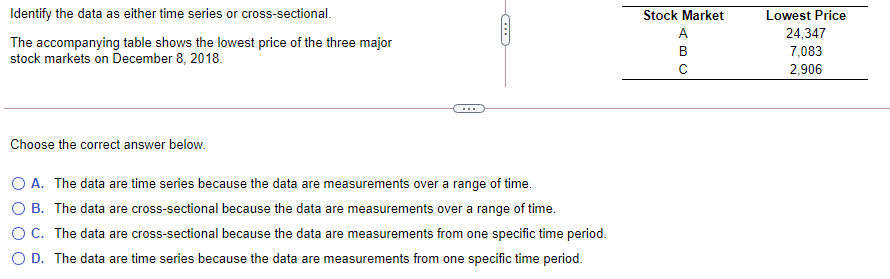 Solved Identify the data as either time series or | Chegg.com
