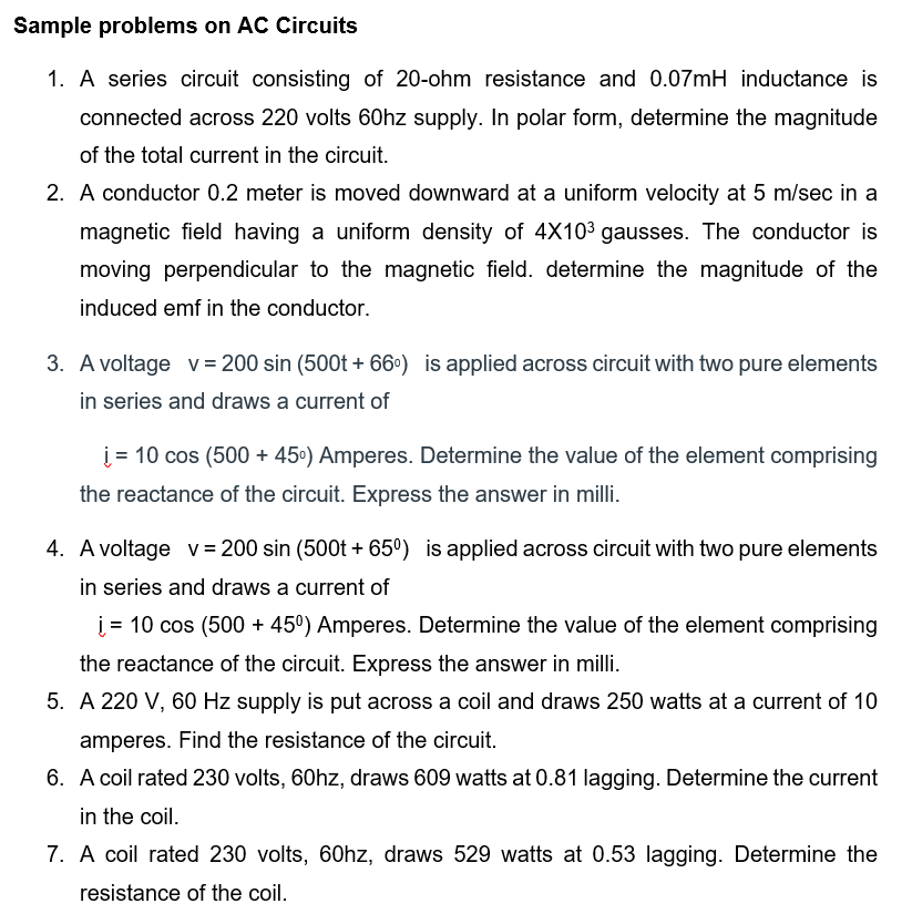 Solved Sample problems on AC Circuits 1. A series circuit | Chegg.com