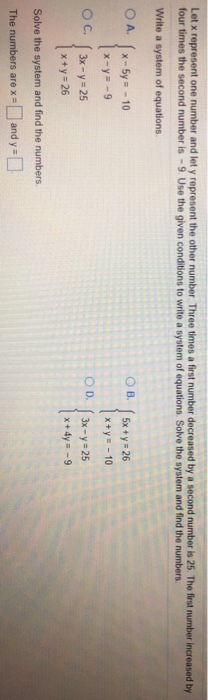 Solved Let x represent one number and let y represent the | Chegg.com