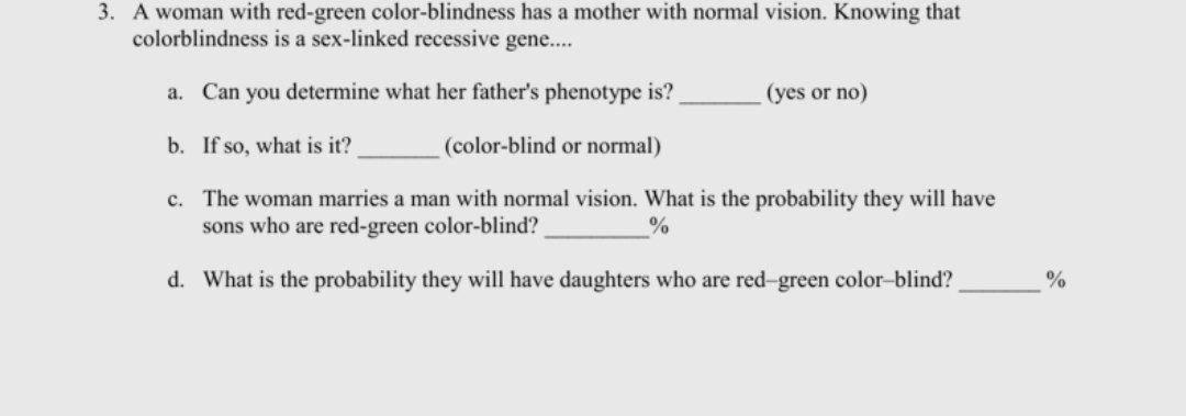 Solved 3. A woman with red-green color-blindness has a | Chegg.com