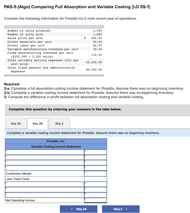 Solved PA5-5 (Algo) Comparing Full Absorption and Variable | Chegg.com