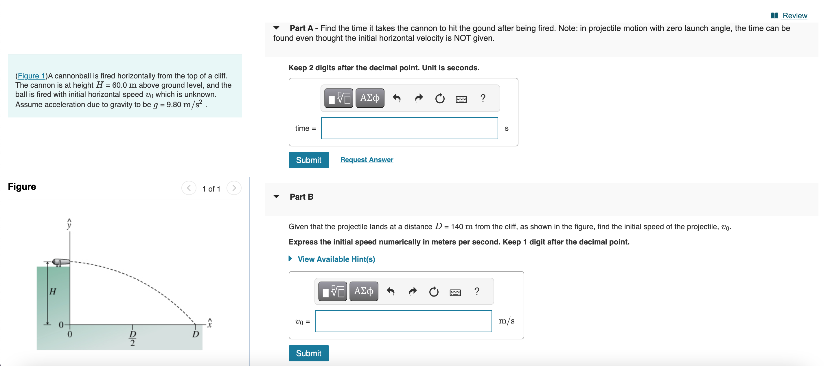 Solved (Figure 1)A cannonball is fired horizontally from the | Chegg.com