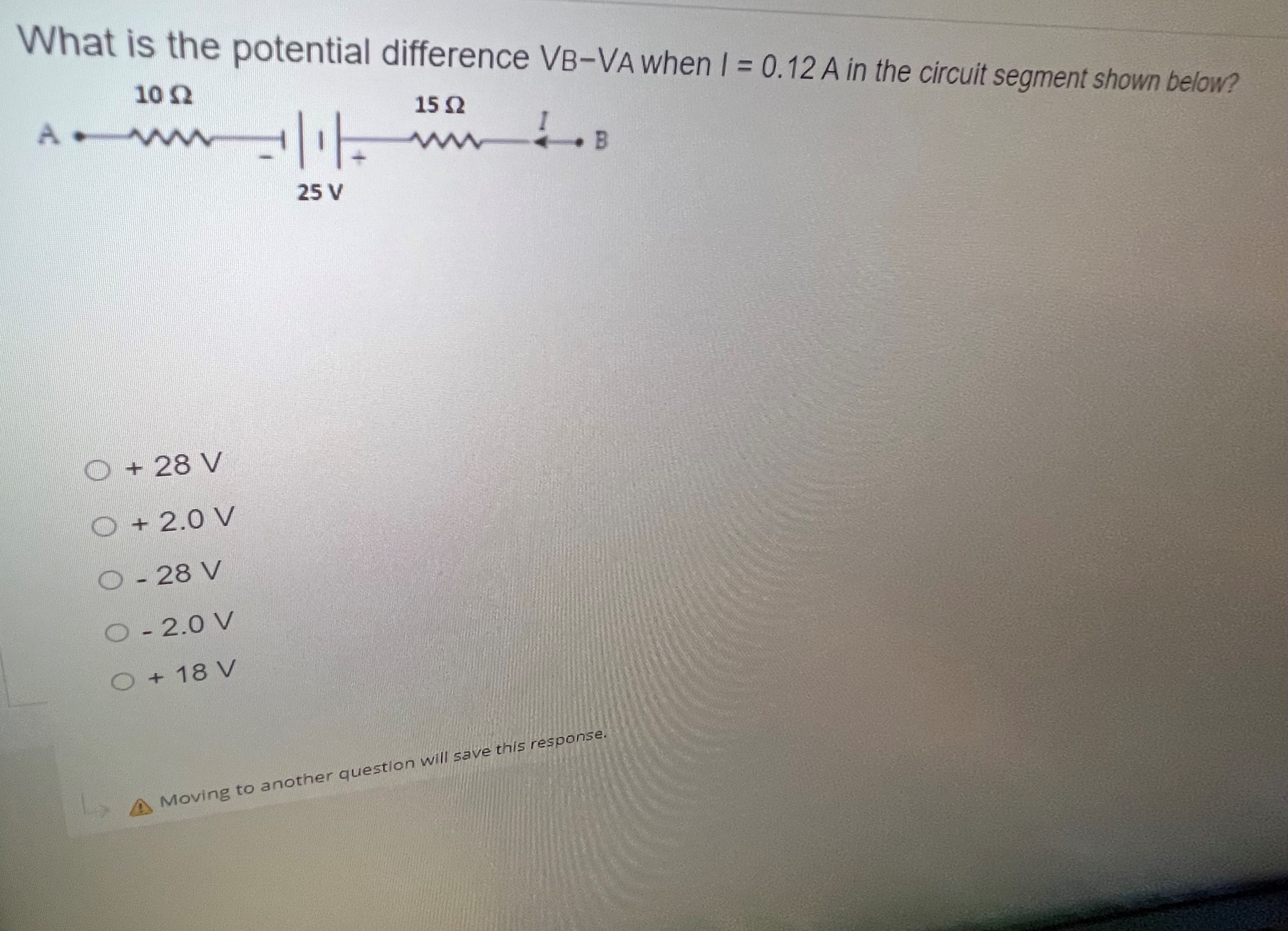 Solved What is the potential difference VR−VΔ when I=0.12 A | Chegg.com