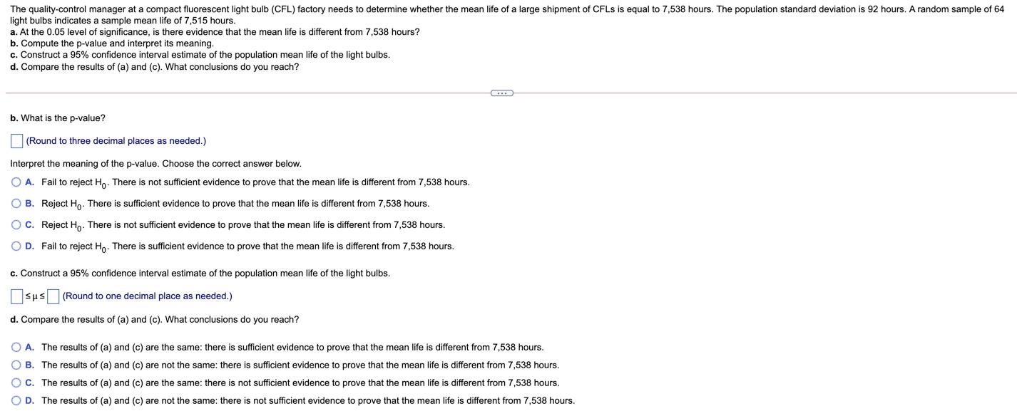 Solved The quality control manager at a compact fluorescent | Chegg.com