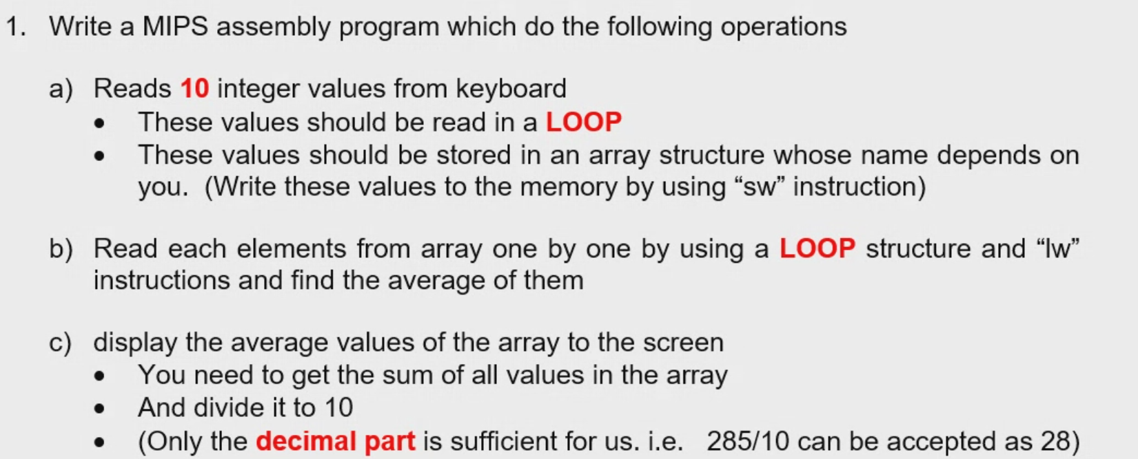 Solved 1. Write a MIPS assembly program which do the | Chegg.com