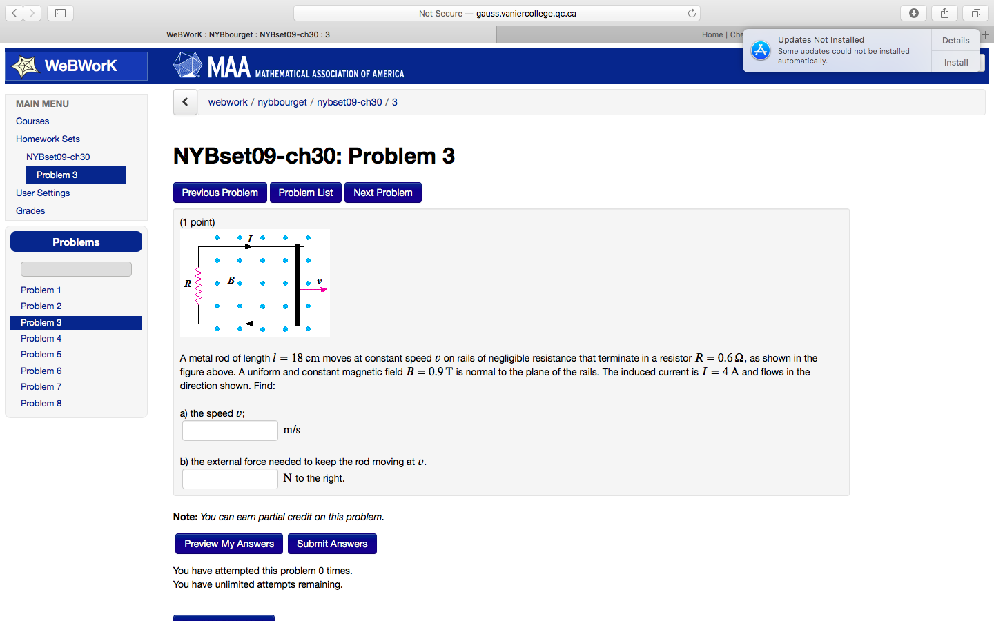 Solved Not Secure – gauss.vaniercollege.qc.ca WebWork : | Chegg.com