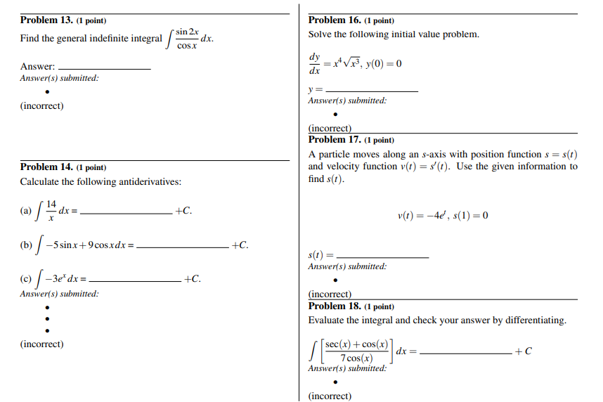 Solved Problem 13. (1 point) Problem 16. (1 point) Find the | Chegg.com Solved Problem 13. (1 point) Problem 16. (1 point) Find the | Chegg.com