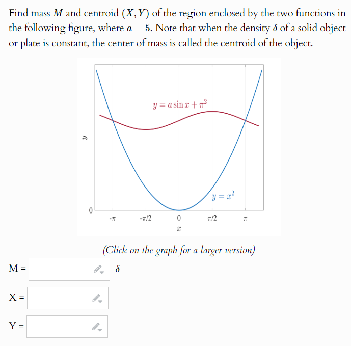 Solved Find mass M ﻿and centroid (x,Y) ﻿of the region | Chegg.com