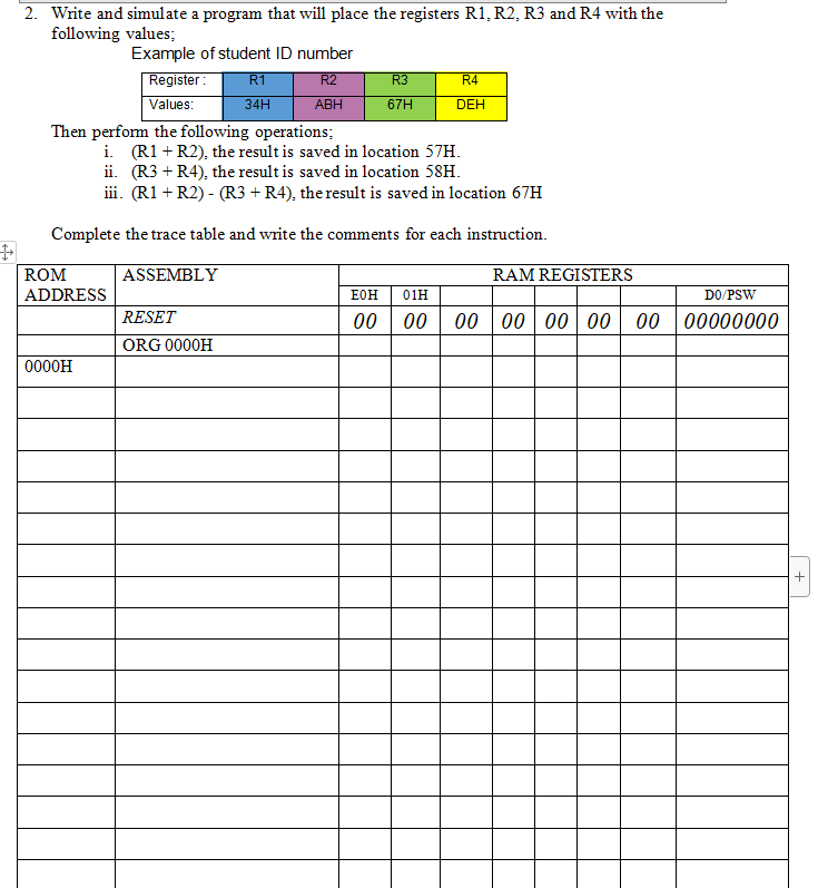 Solved R1 R2 R3 R4 2. Write and simulate a program that will | Chegg.com