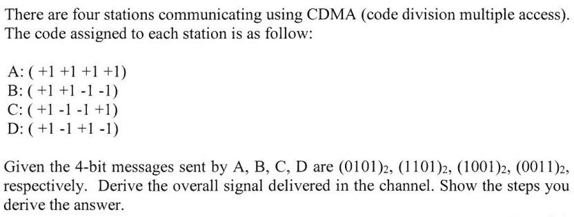 There are four stations communicating using CDMA | Chegg.com