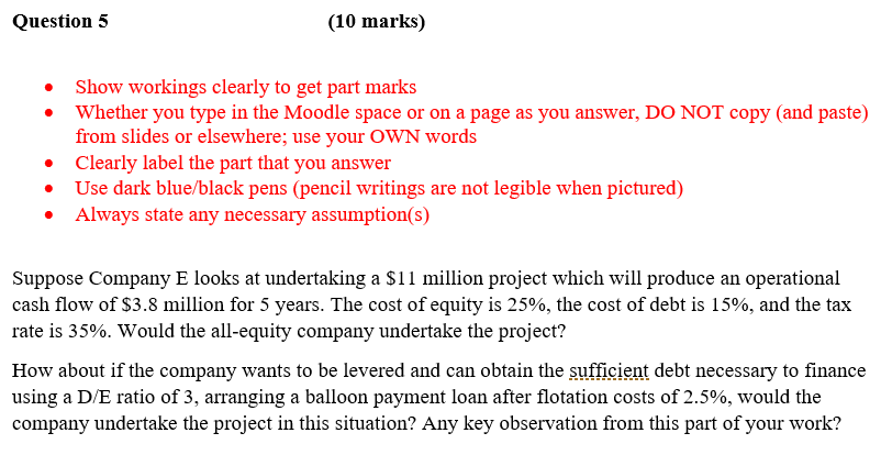 Solved Question 5 (10 marks) Show workings clearly to get | Chegg.com
