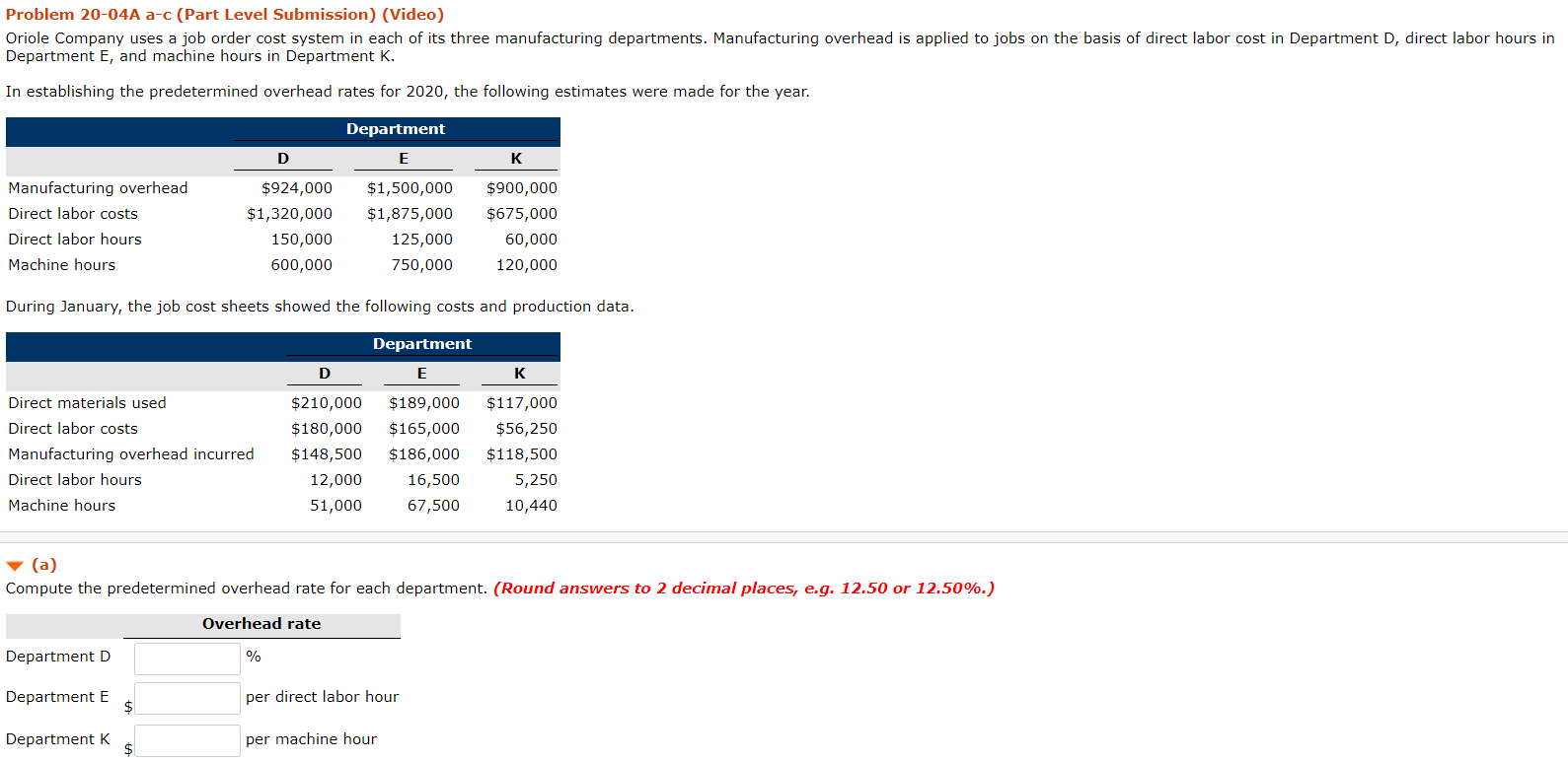 Solved Problem 20-04A a-c (Part Level Submission) (Video) | Chegg.com