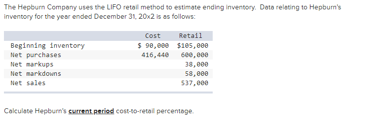 Solved The Hepburn Company uses the LIFO retail method to | Chegg.com