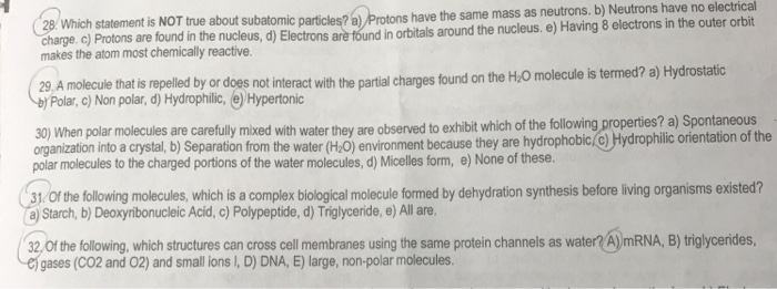 Solved 28 Which statement is NOT true about subatomic | Chegg.com