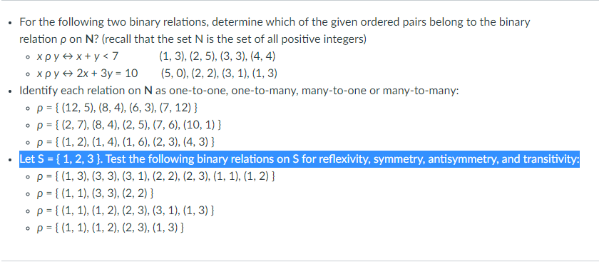 Solved For the following two binary relations, determine | Chegg.com Solved For the following two binary relations, determine | Chegg.com
