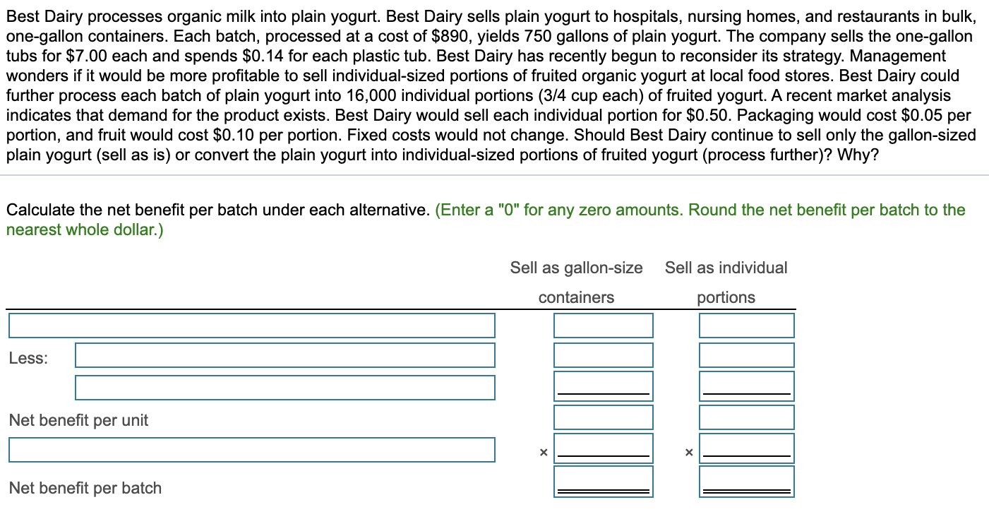Solved Best Dairy processes organic milk into plain yogurt. | Chegg.com