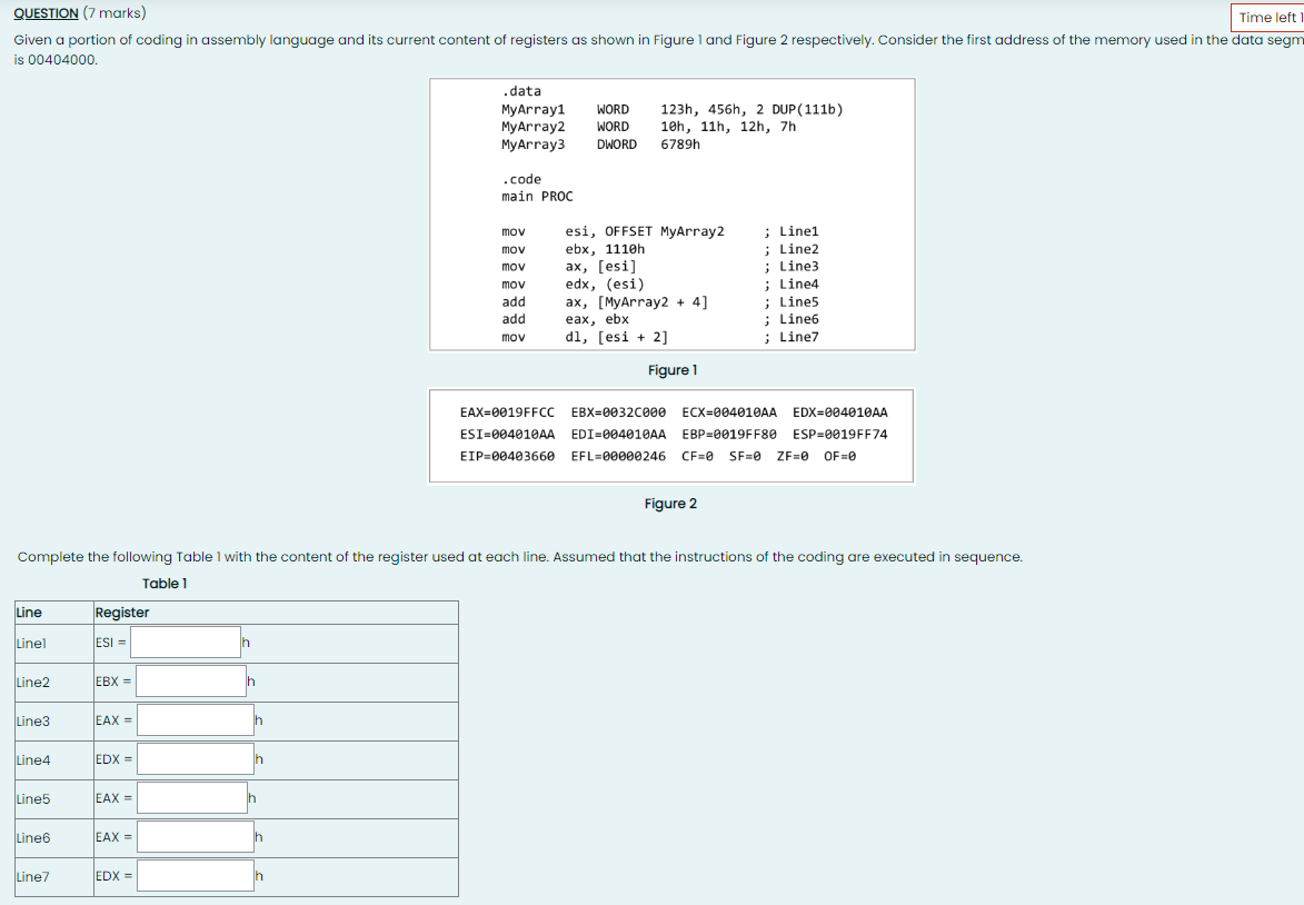 Solved QUESTION (7 marks) Time left 1 Given a portion of | Chegg.com