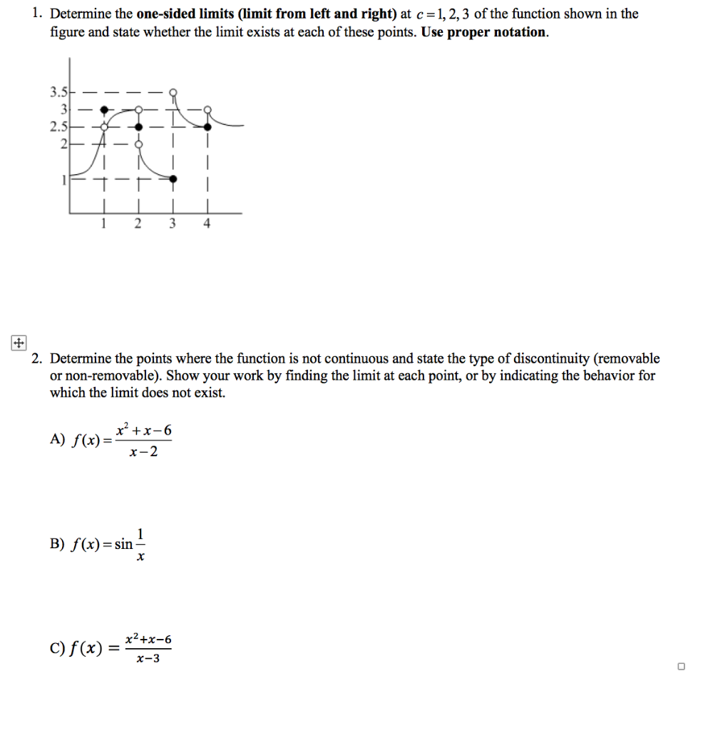 Solved 1. Determine the one-sided limits (limit from left | Chegg.com