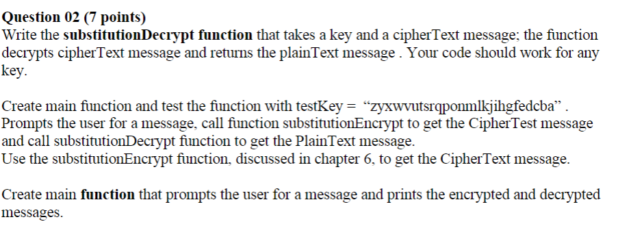 Solved Question 02 (7 points) Write the substitutionDecrypt | Chegg.com