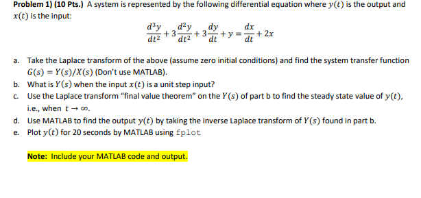 Solved Problem 1) (10 Pts.) A system is represented by the | Chegg.com